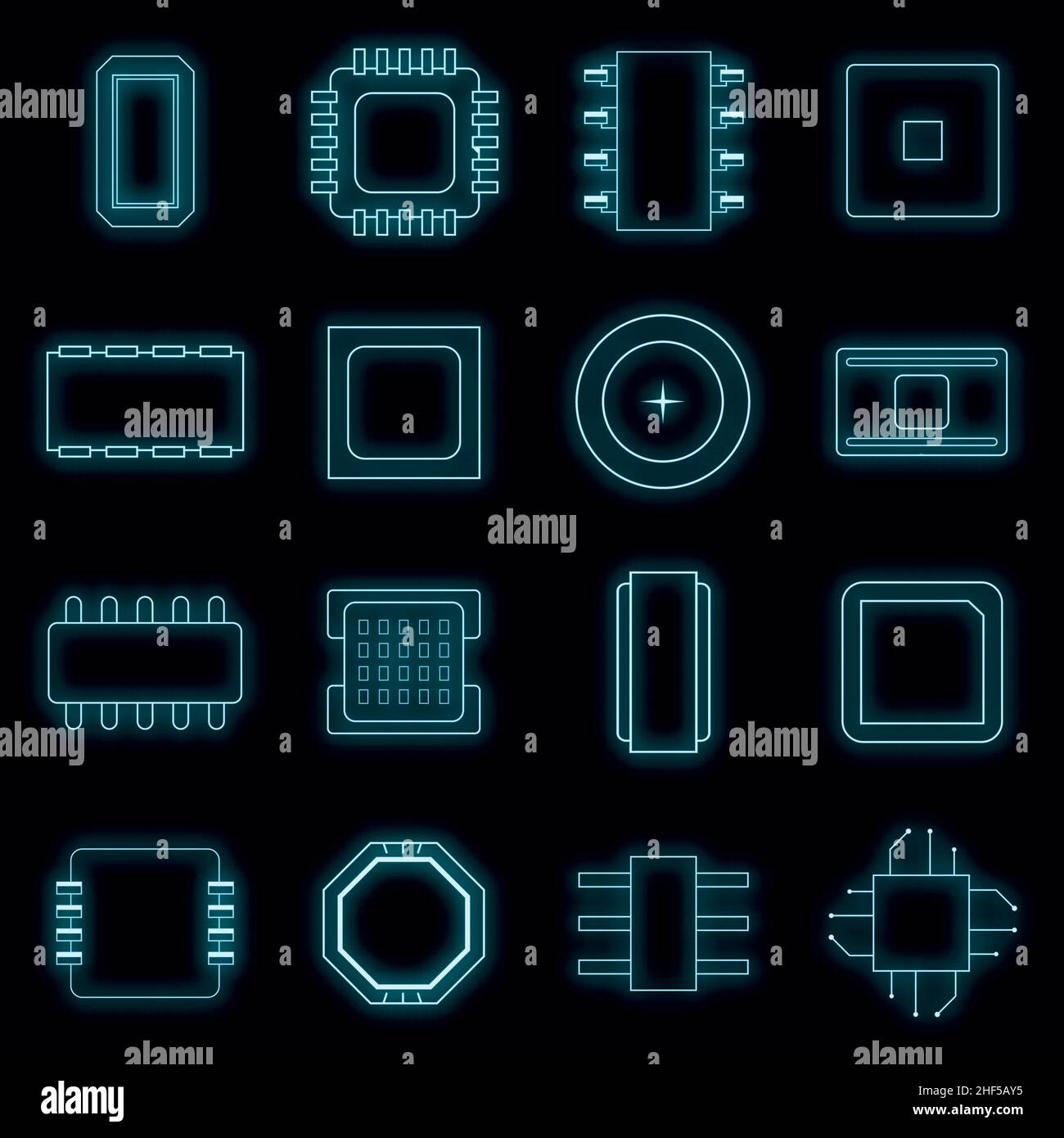Computer chips icons set. Illustration of 16 computer chips vector ...
