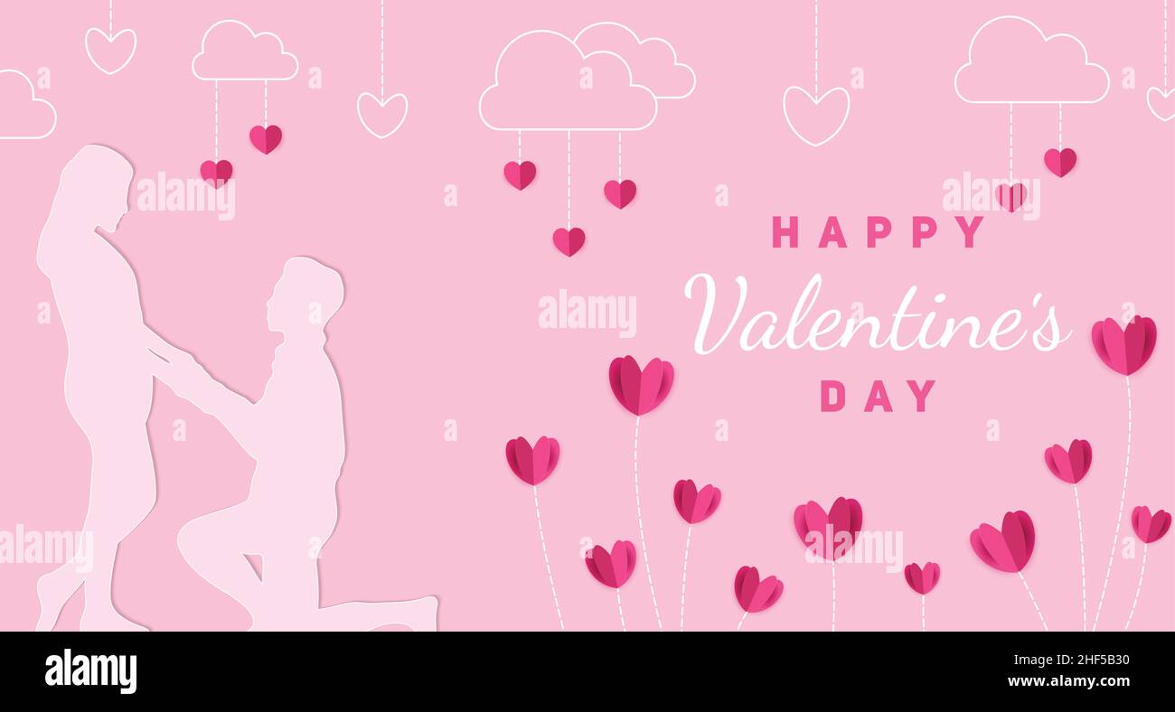 Happy Valentines day background, banner, wallpaper design. Pink background with origami hearts ...