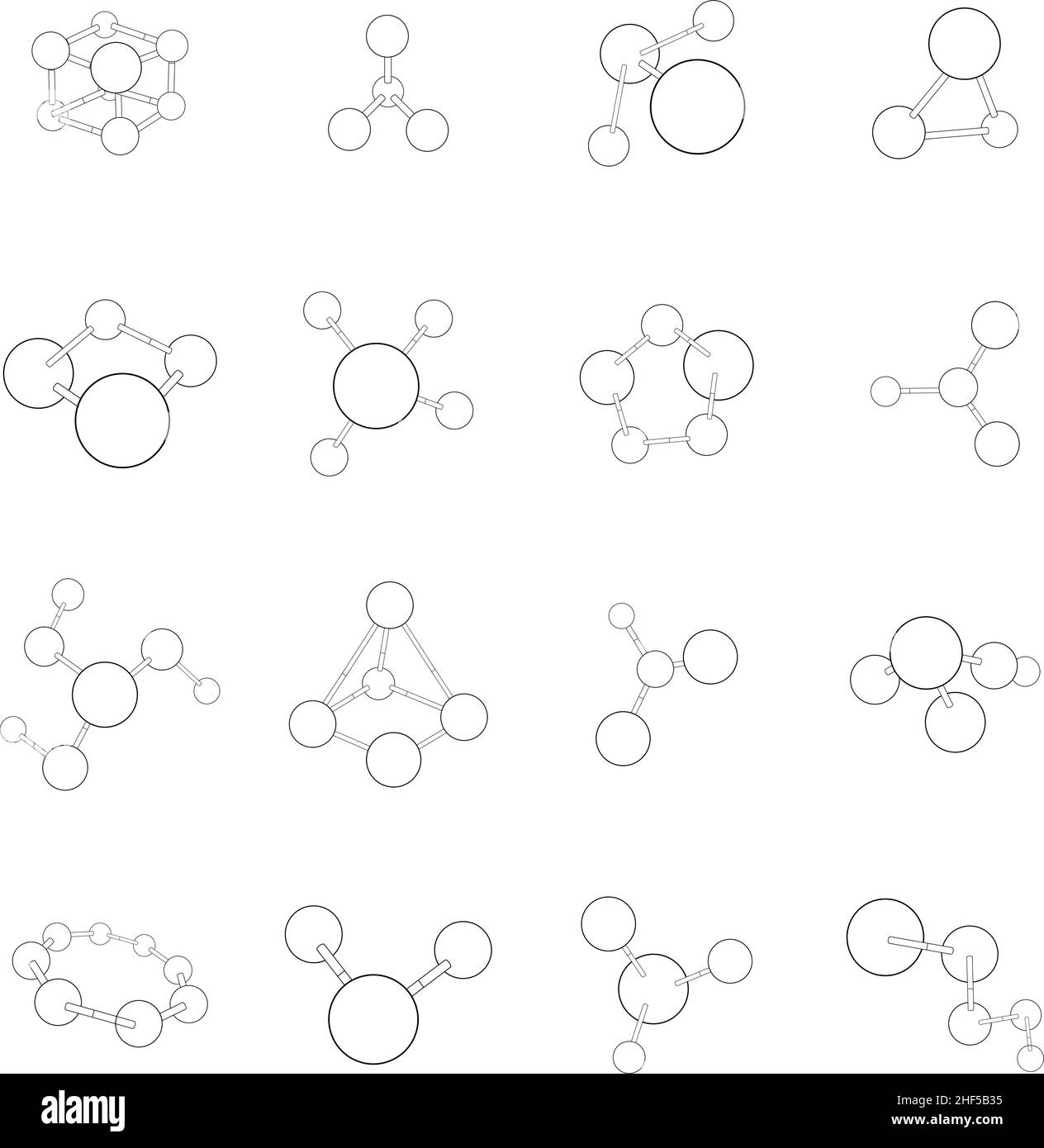 Molecule set icons in outline style isolated on white background Stock ...
