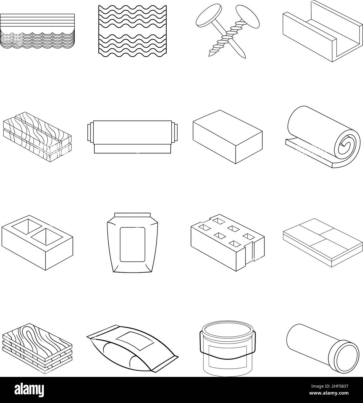 Building material interior set icons in outline style isolated on white ...