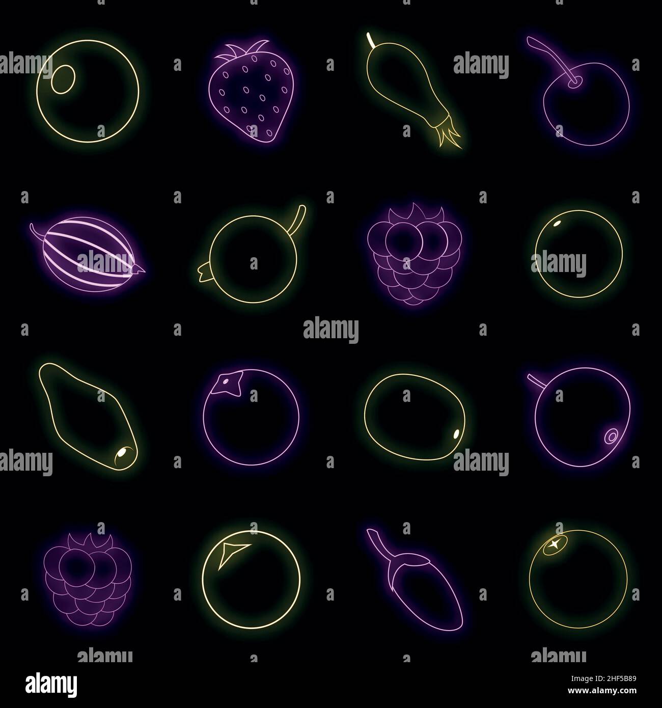 Berries icons set. Illustration of 16 berries vector icons neon color ...