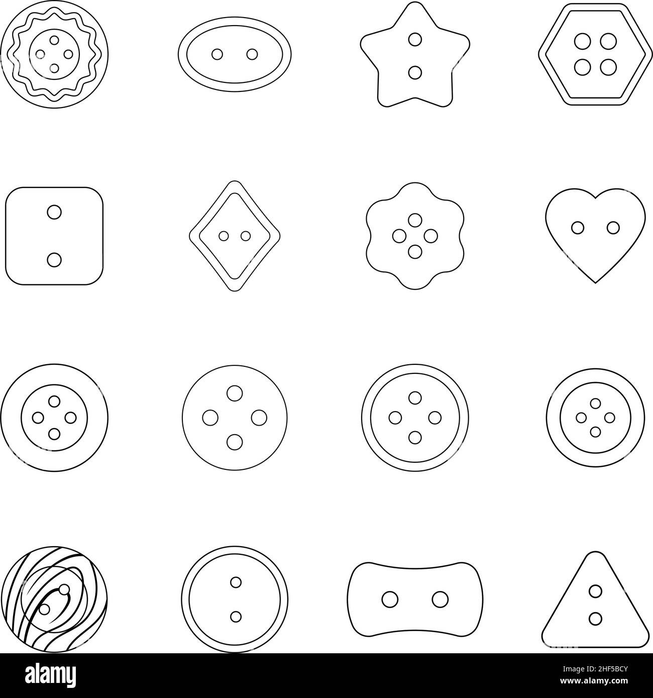 Clothes button set icons in outline style isolated on white background ...