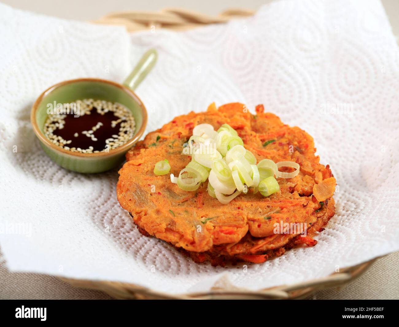 Korea Kimchi Pancake Kimchi Jeon with Soy Sauce, Close Up Stock Photo ...