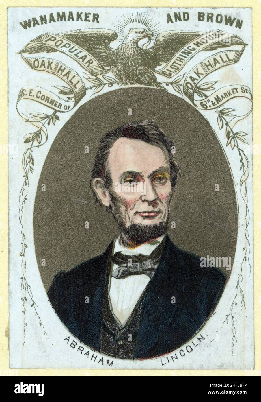 Abraham "Abe" Lincoln 1809-1865. Clothing store tag issued by Wanamaker ...