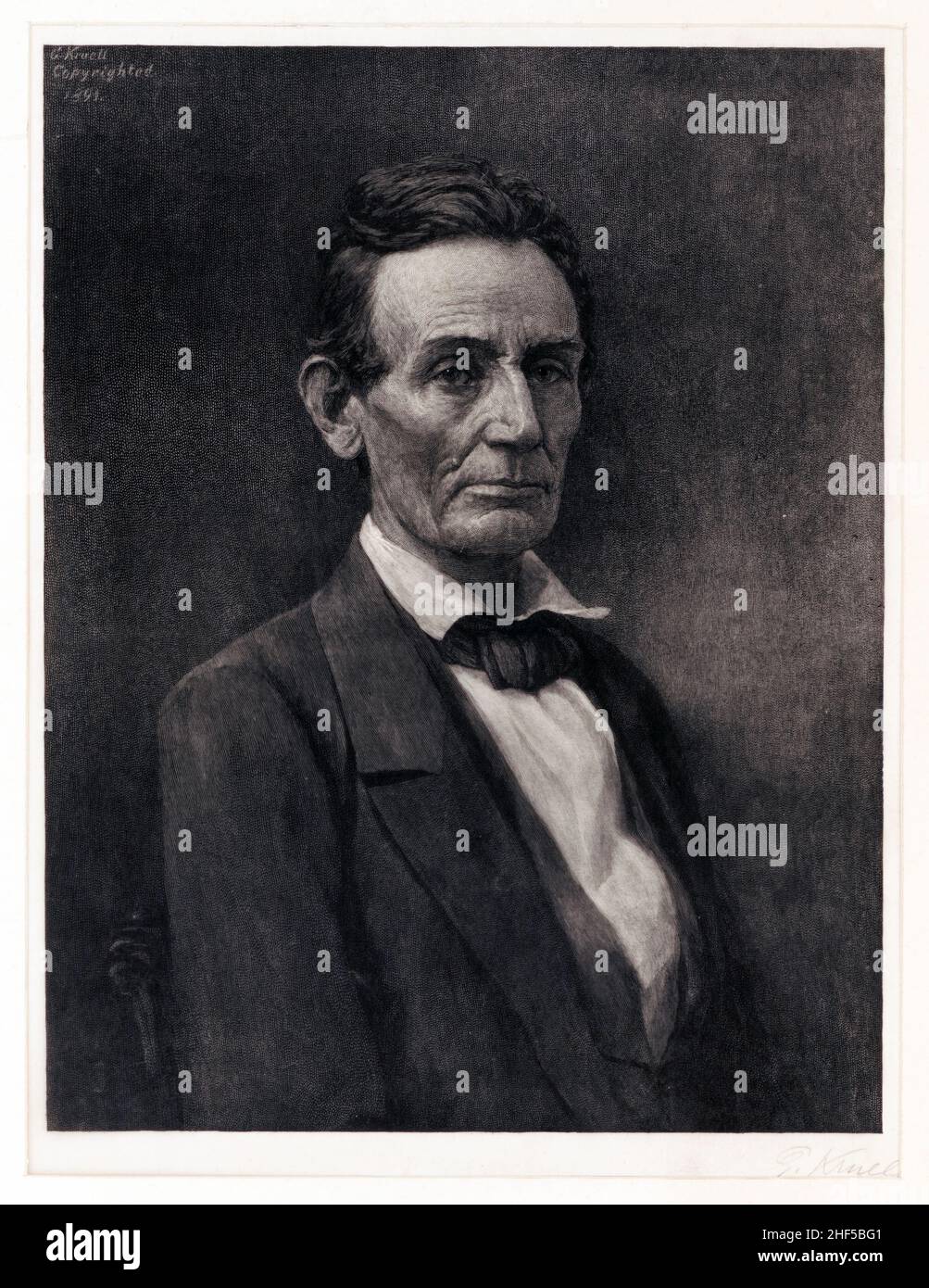 Abraham "Abe" Lincoln 1809-1865. Portrait 1891. Kruell, G., copyright ...