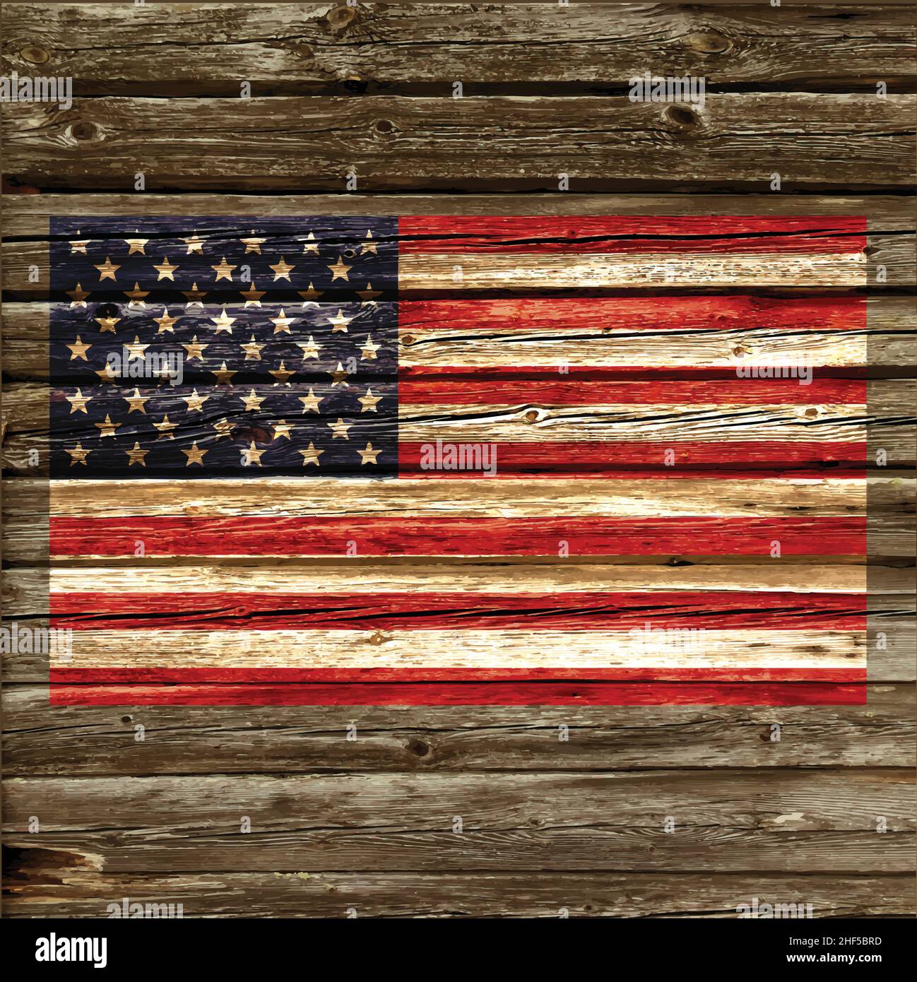 usa american flag painted on old rustic timber wall vector background ...