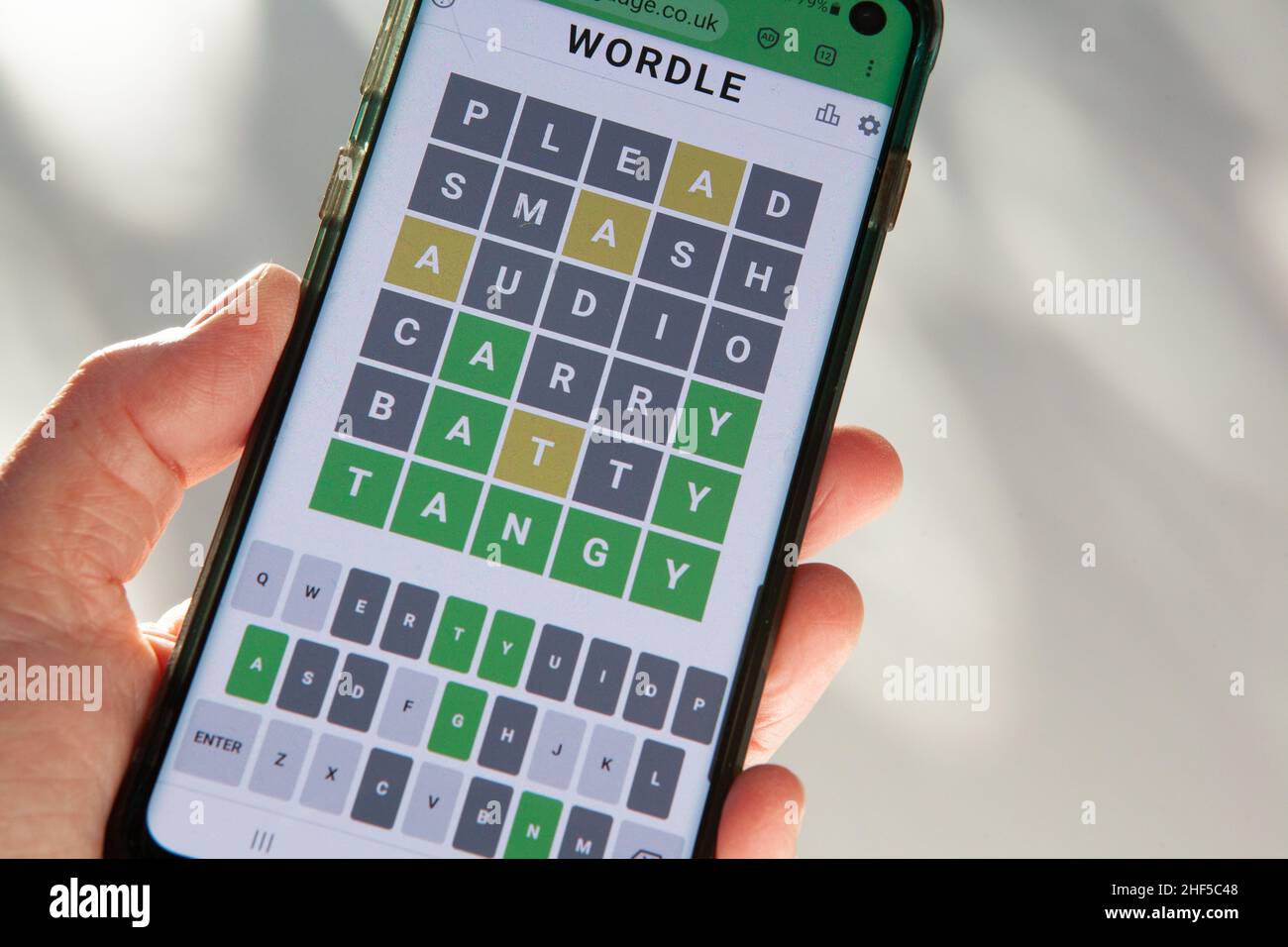 Londn, UK, 14 January 2022: A game of Wordle being played on a mobile ...