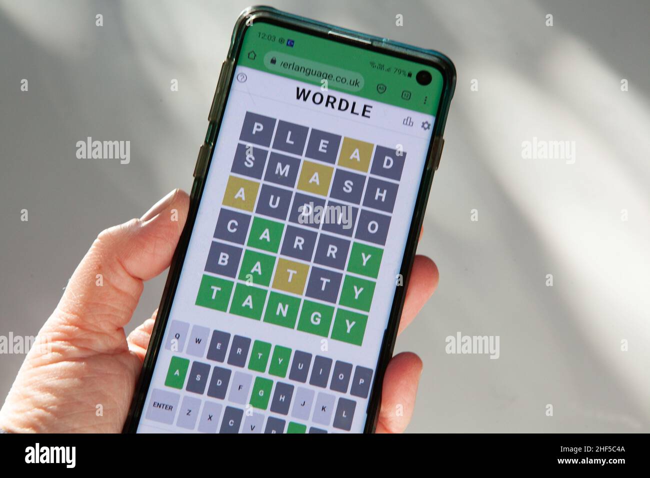 Londn, UK, 14 January 2022: A game of Wordle being played on a mobile ...