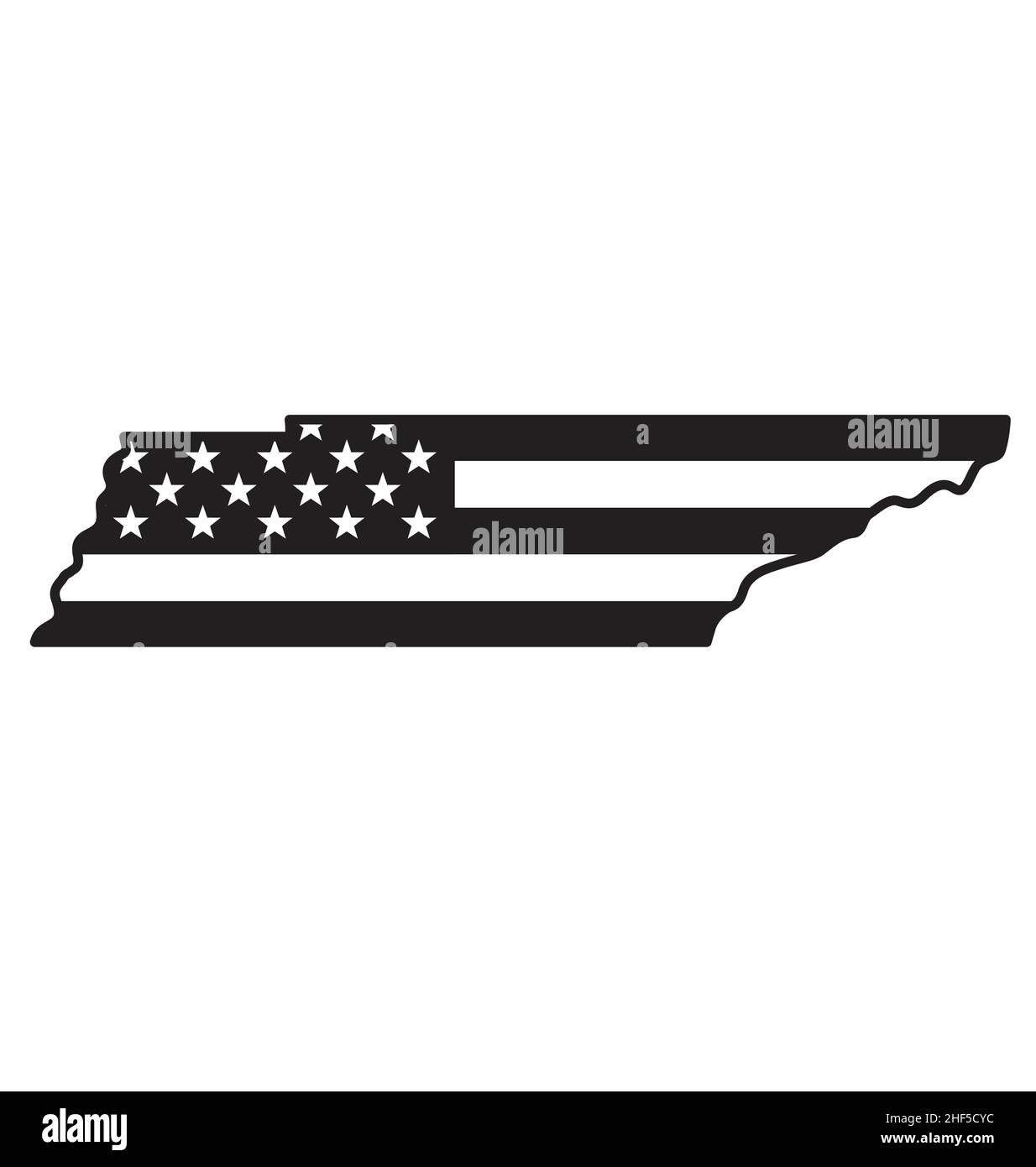 Tennessee TN map shape with USA United States of America flag black and ...