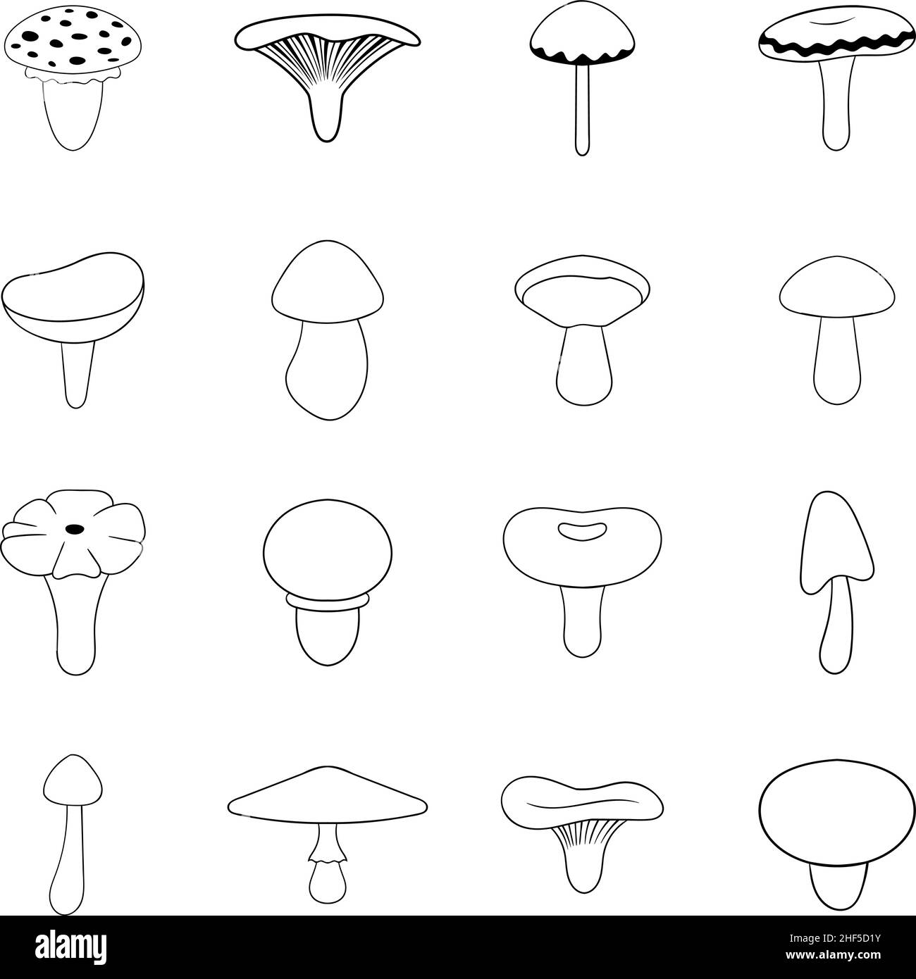 Mushroom set icons in outline style isolated on white background Stock ...