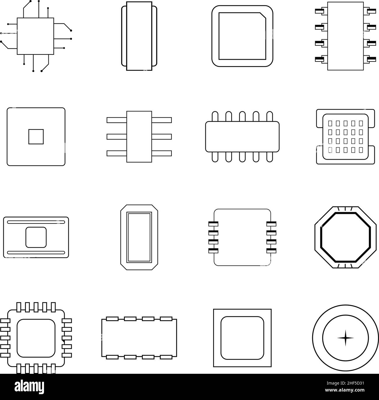 Computer Chips Set Icons In Outline Style Isolated On White Background Stock Vector Image And Art