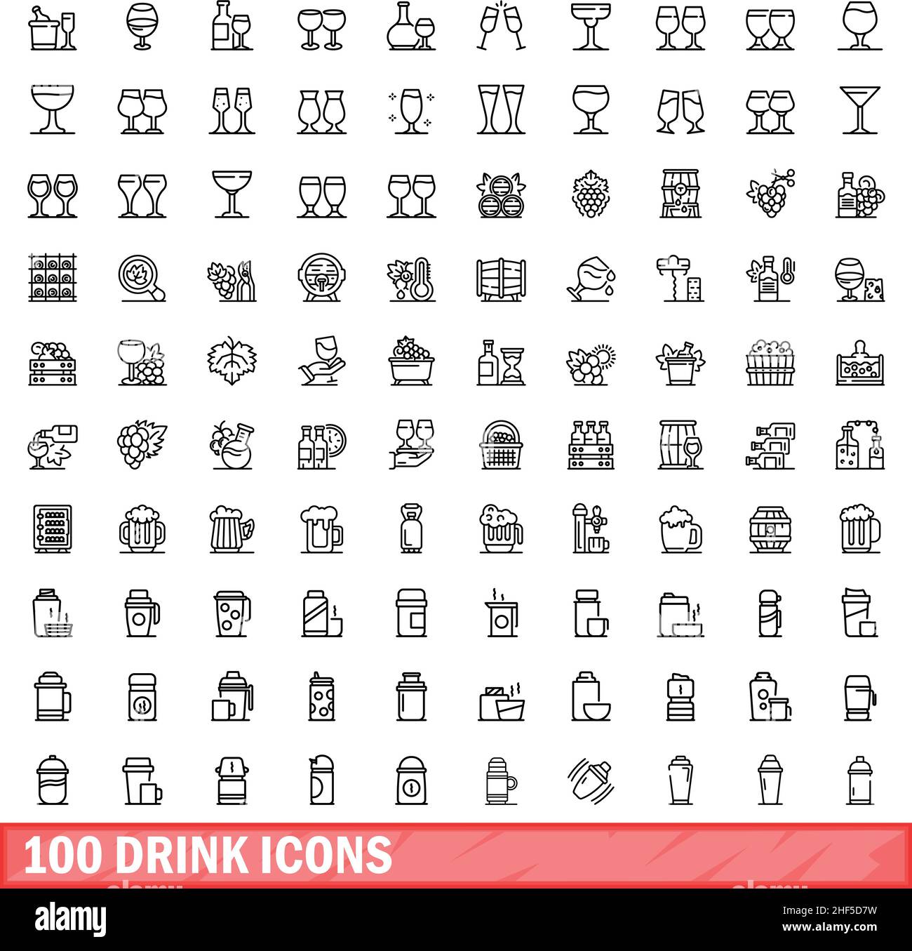 100 drink icons set. Outline illustration of 100 drink icons vector set ...
