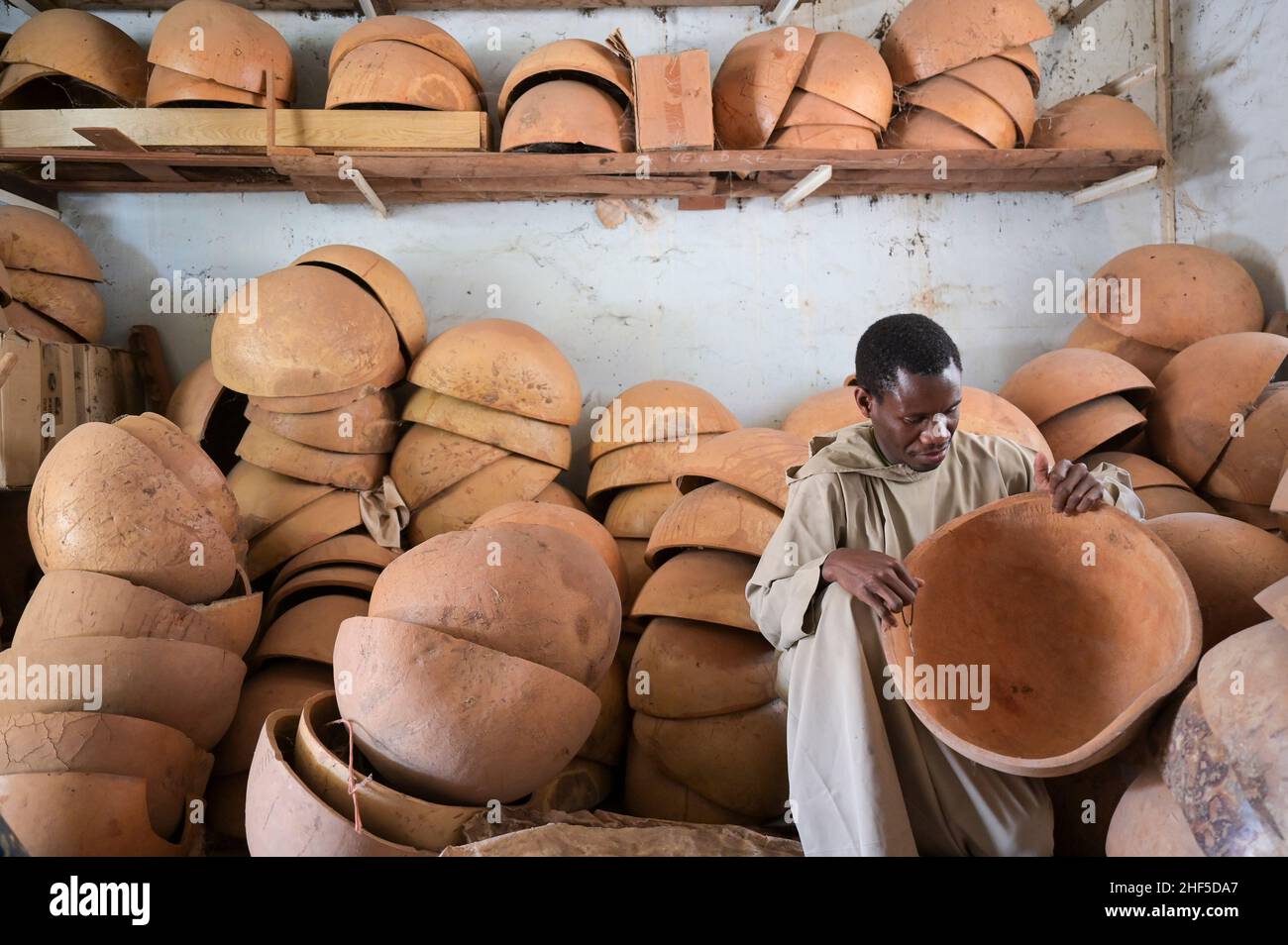 SENEGAL, Benedictine monastery Keur Moussa, monks work in workshop to ...
