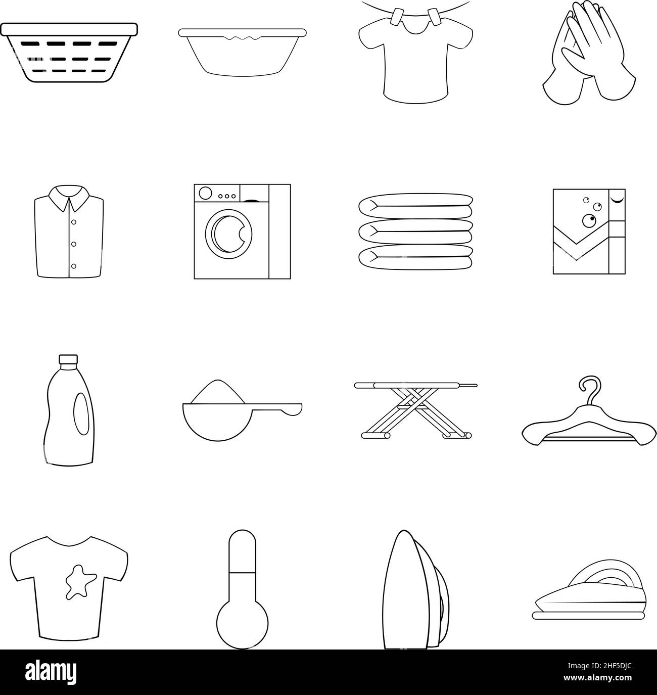 Laundry set icons in outline style isolated on white background Stock ...