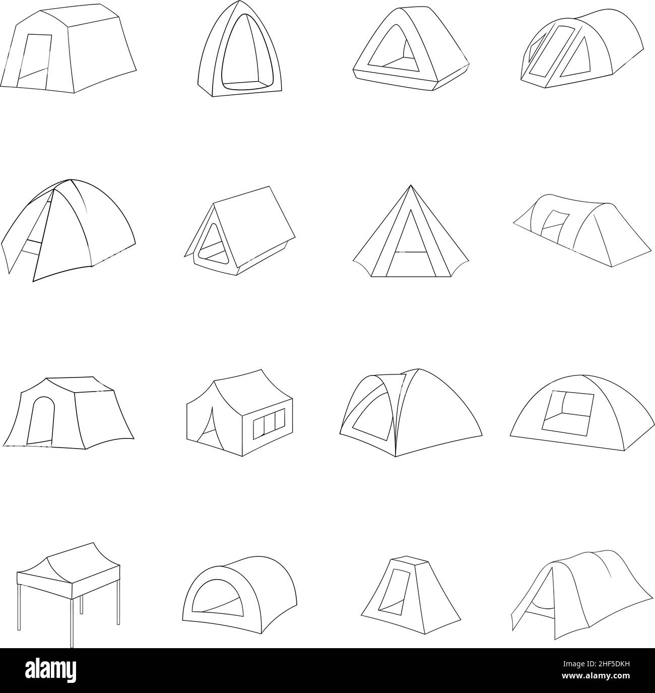 Tent forms set icons in outline style isolated on white background ...