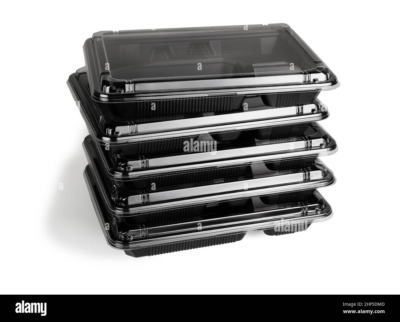Stack of Black Plastic Takeaway Containers on White Background Stock ...