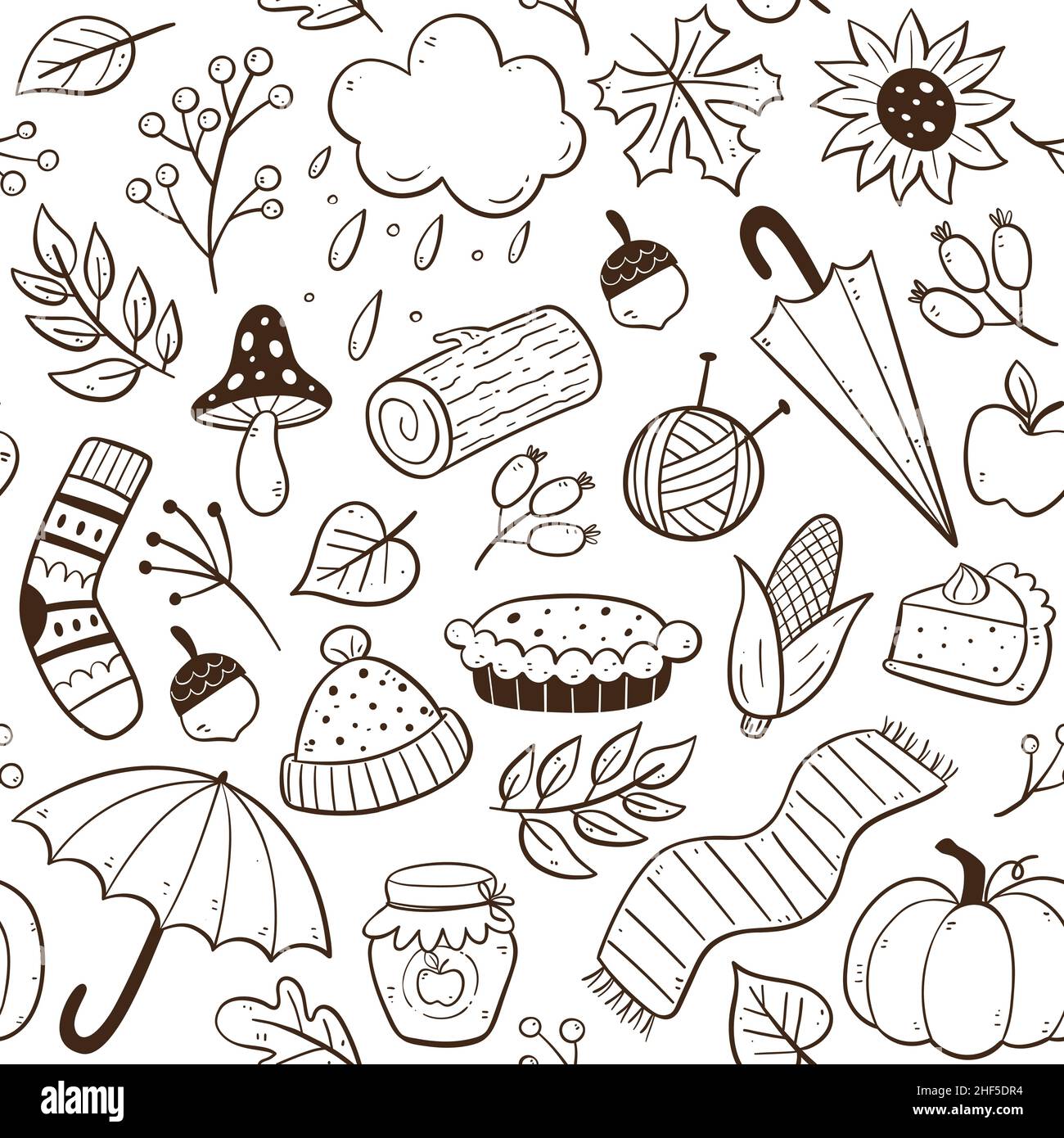 Doodle Autumn seamless pattern. Hand drawn seasonal elements isolated ...