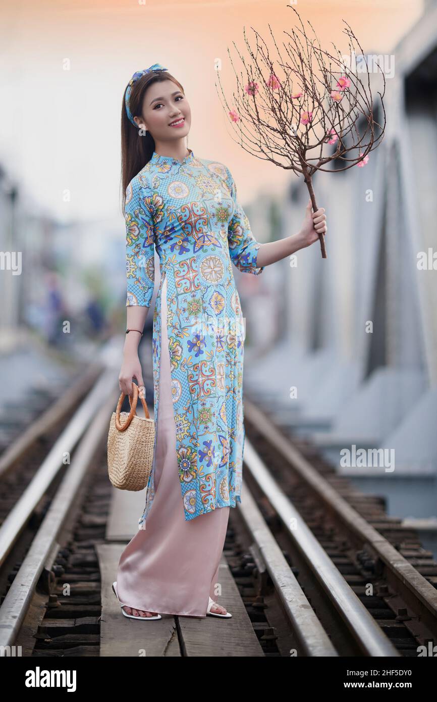 Ho Chi Minh city, Viet Nam: Ao Dai, Beautiful girl in Vietnamese traditional costume Stock Photo ...