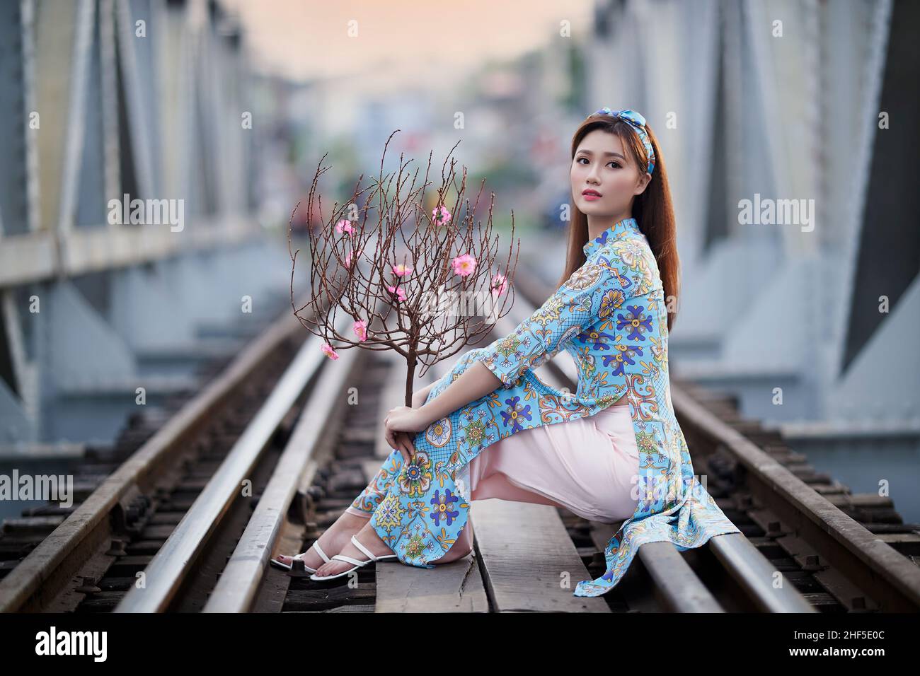 Ho Chi Minh city, Viet Nam: Ao Dai, Beautiful girl in Vietnamese traditional costume Stock Photo ...