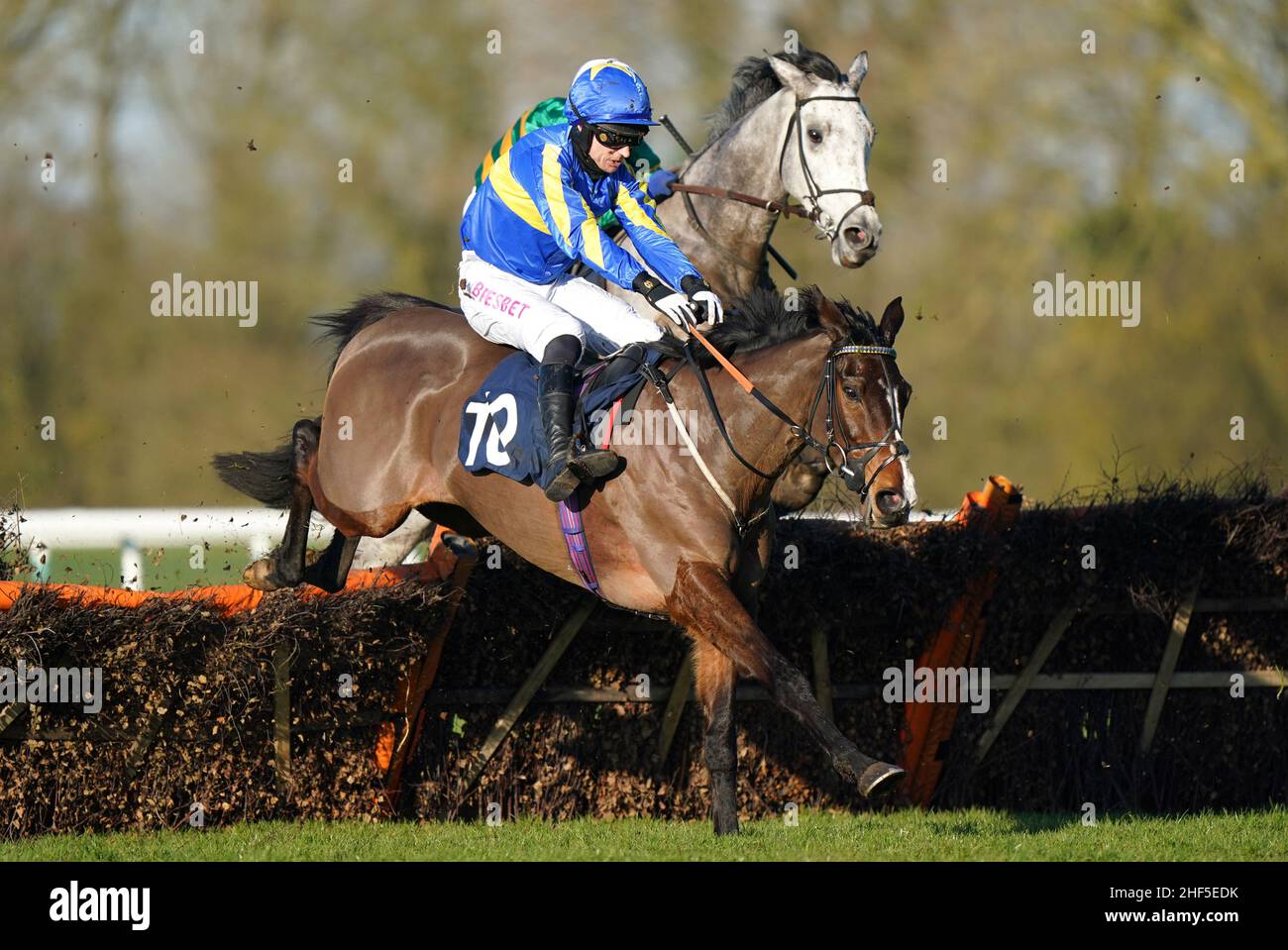 Lady Jane P ridden by Paddy Brennan in action during the EBF "National ...