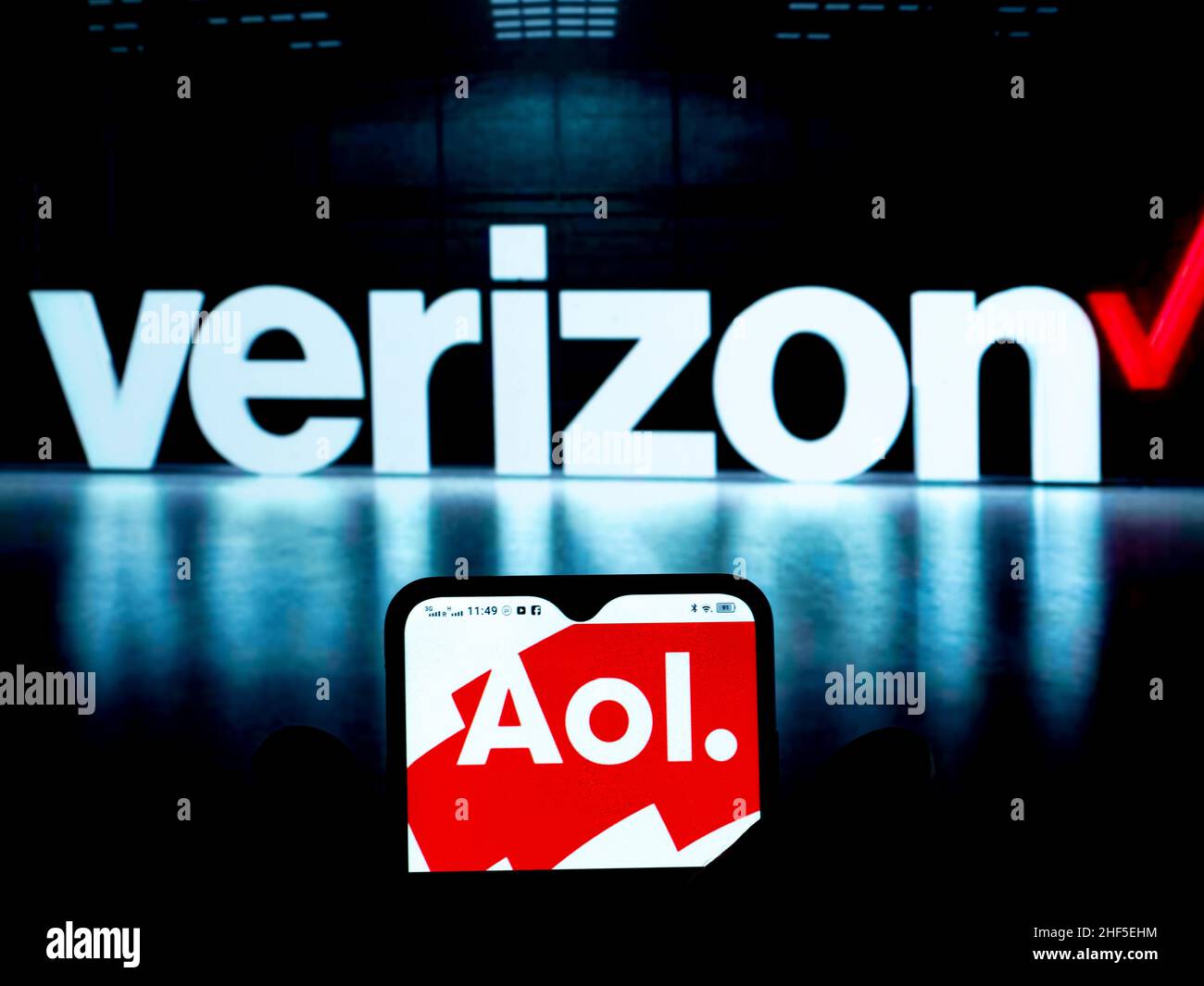 In this photo illustration, the AOL Inc., a company owned by Verizon ...