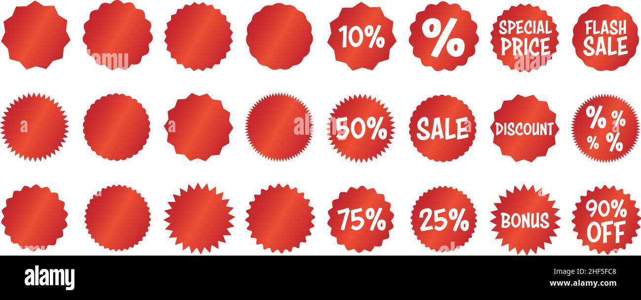 set of red discount sale labels or stickers, shopping label collection ...