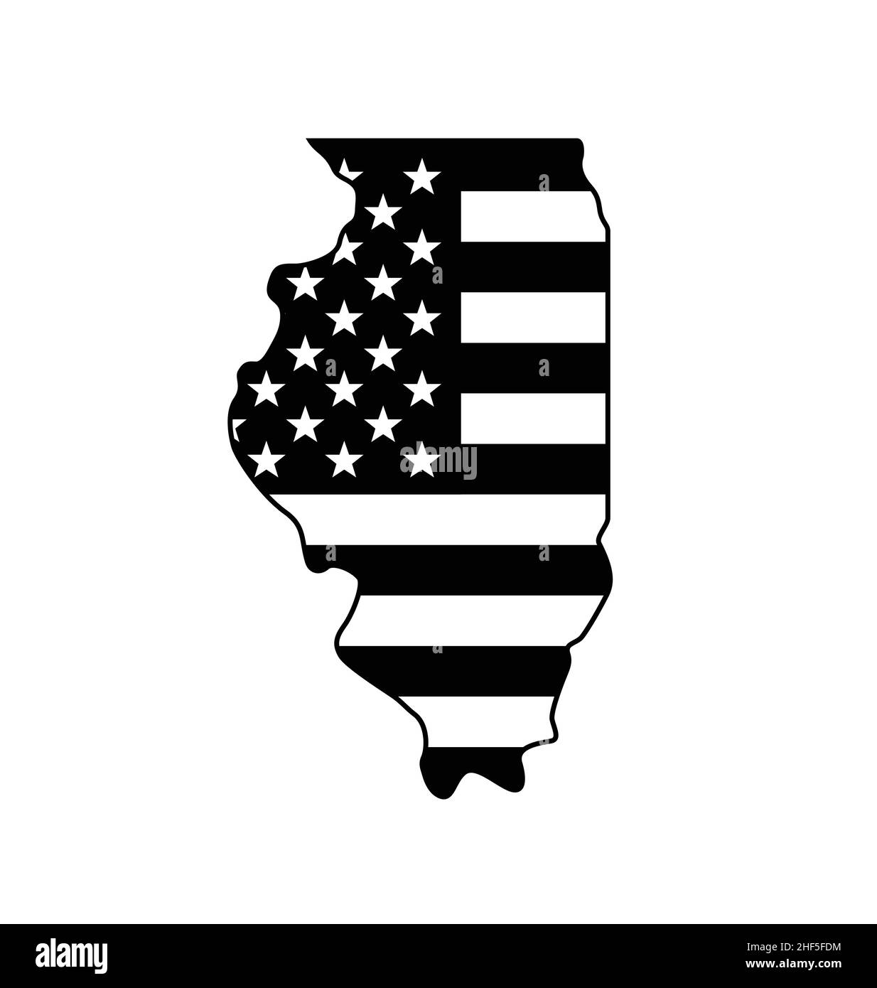 Illinois IL state map shape with usa flag black and white simplified ...
