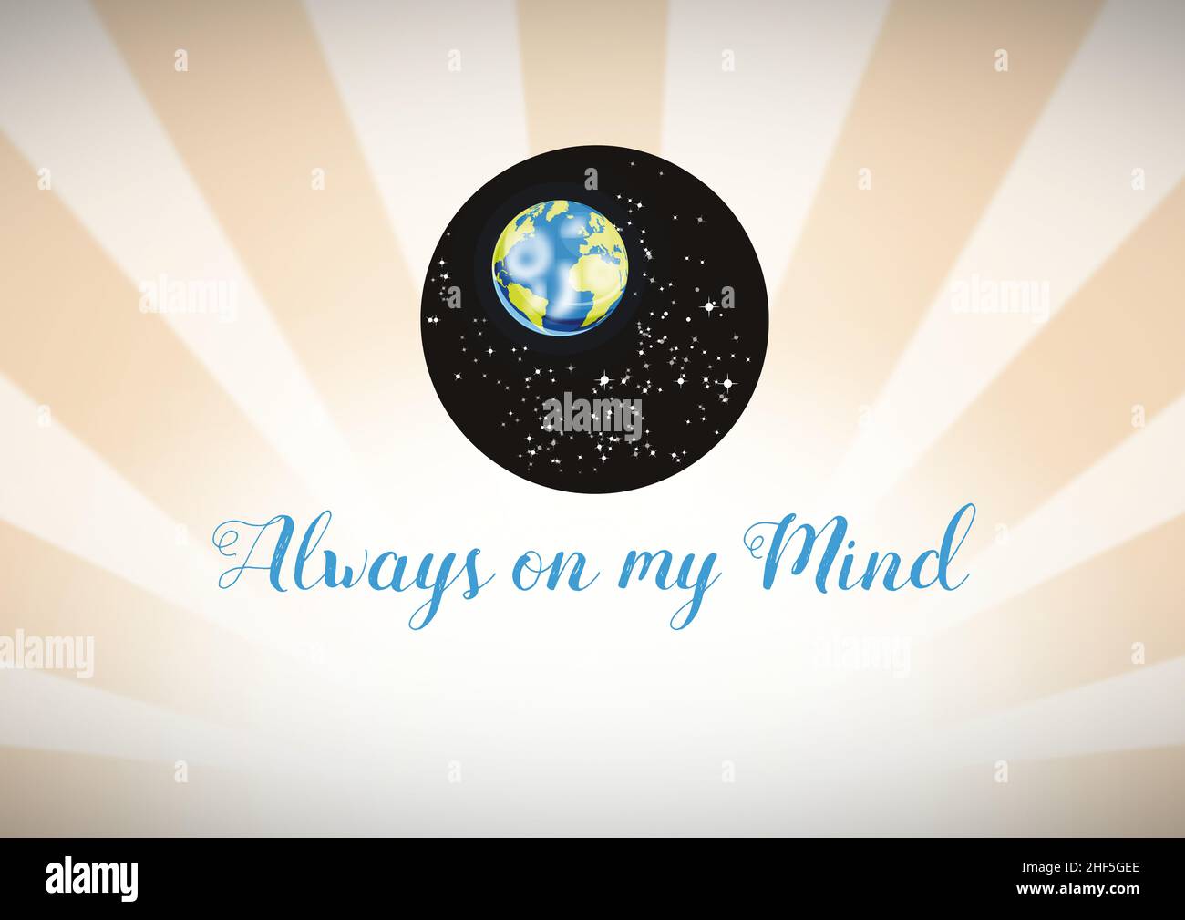 Always on my mind text and globe in space icon against orange radial ...