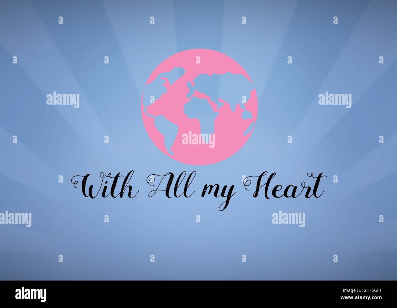 With all my heart text and pink globe icon against blue radial ...