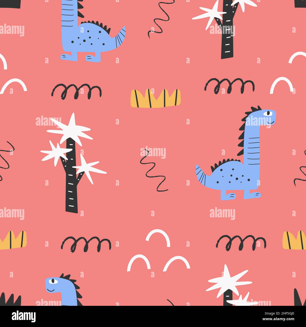 Cute dinosaur pattern - hand drawn childish dinosaur seamless pattern ...