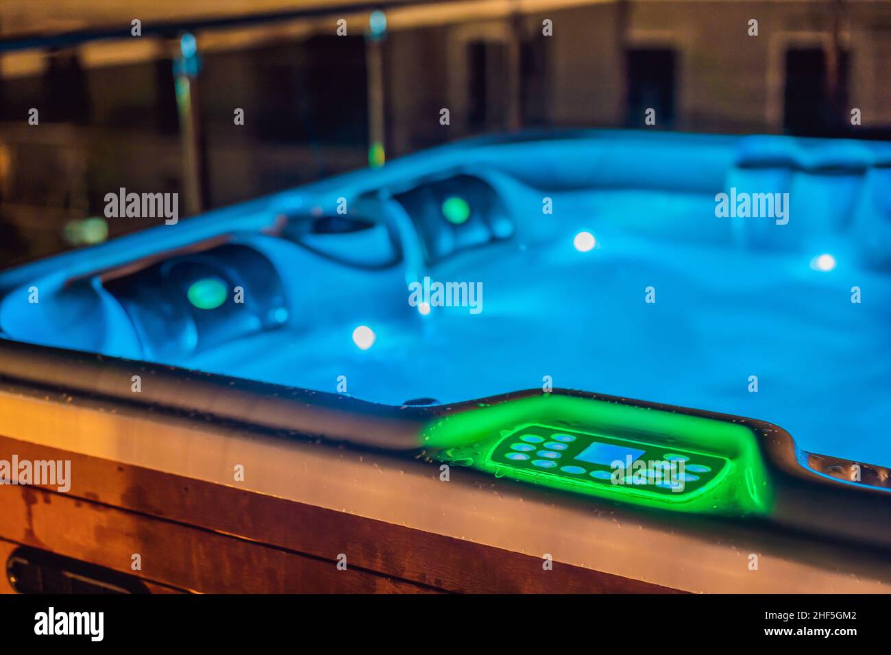 Hot tub hydromassage pool. Illuminated pool. Rest outside the city ...