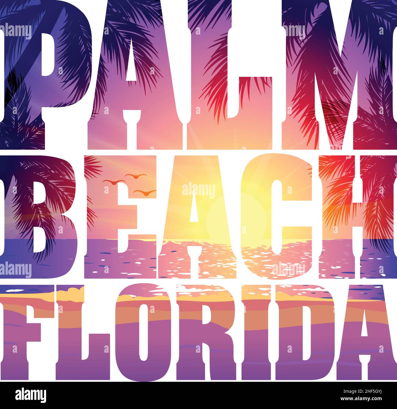 Palm Beach Florida text with evening purple pink beach sunset image ...