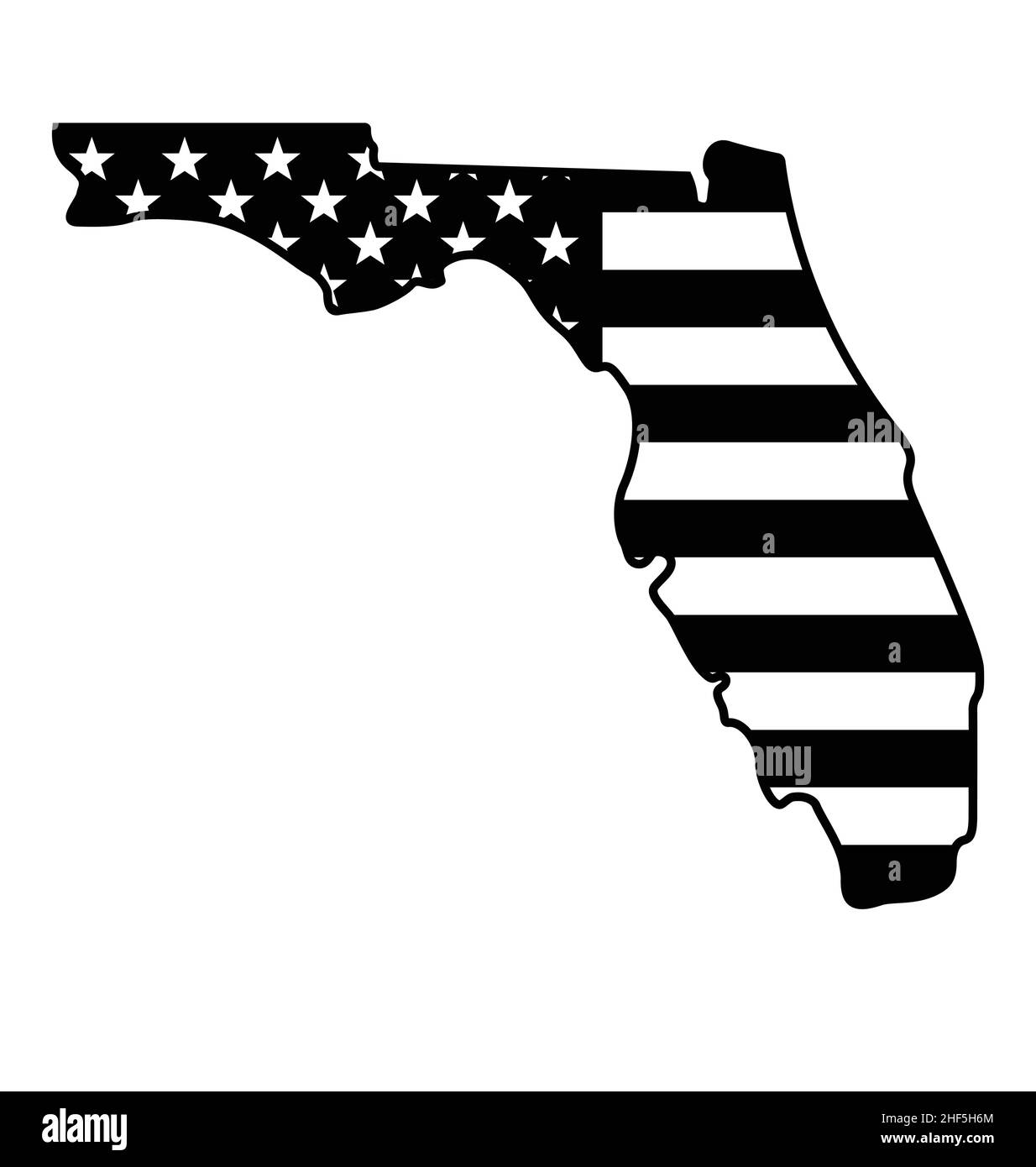 Florida State Simplified Map Shape With Usa American Flag Black White