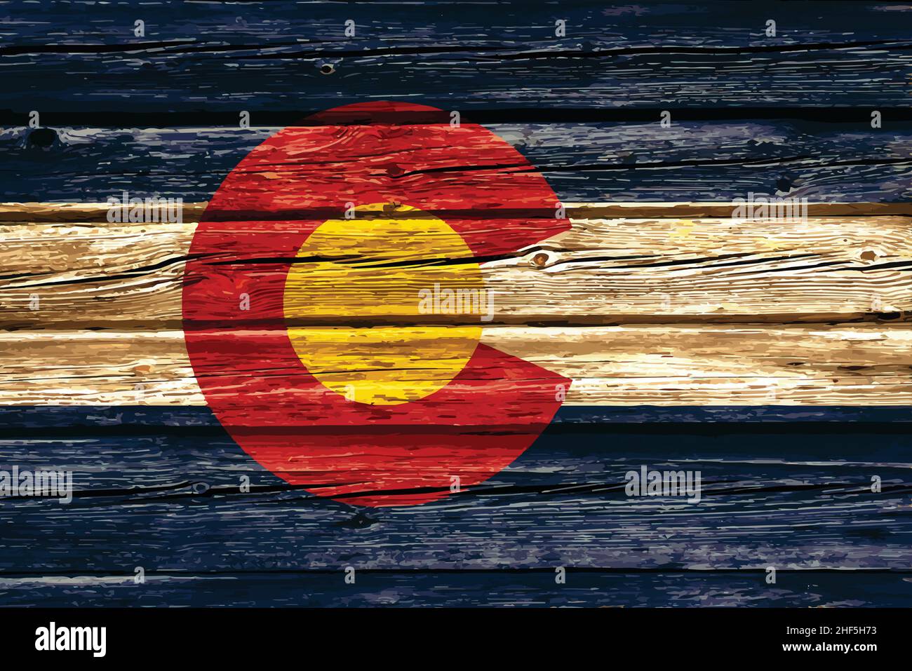 Accurate colorado co flag painted on old rustic timber wood vector ...