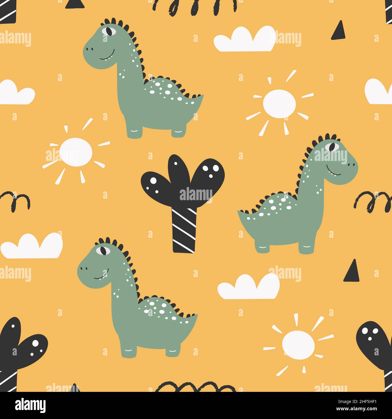Cute dinosaur pattern - hand drawn childish dinosaur seamless pattern ...