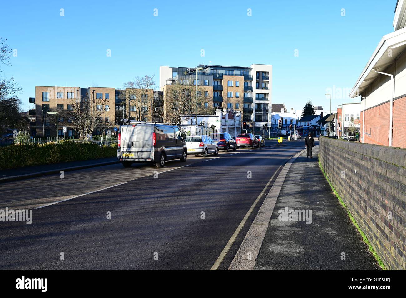 Victoria road in Horley, Surrey on a cold winters morning on the 14 jan ...