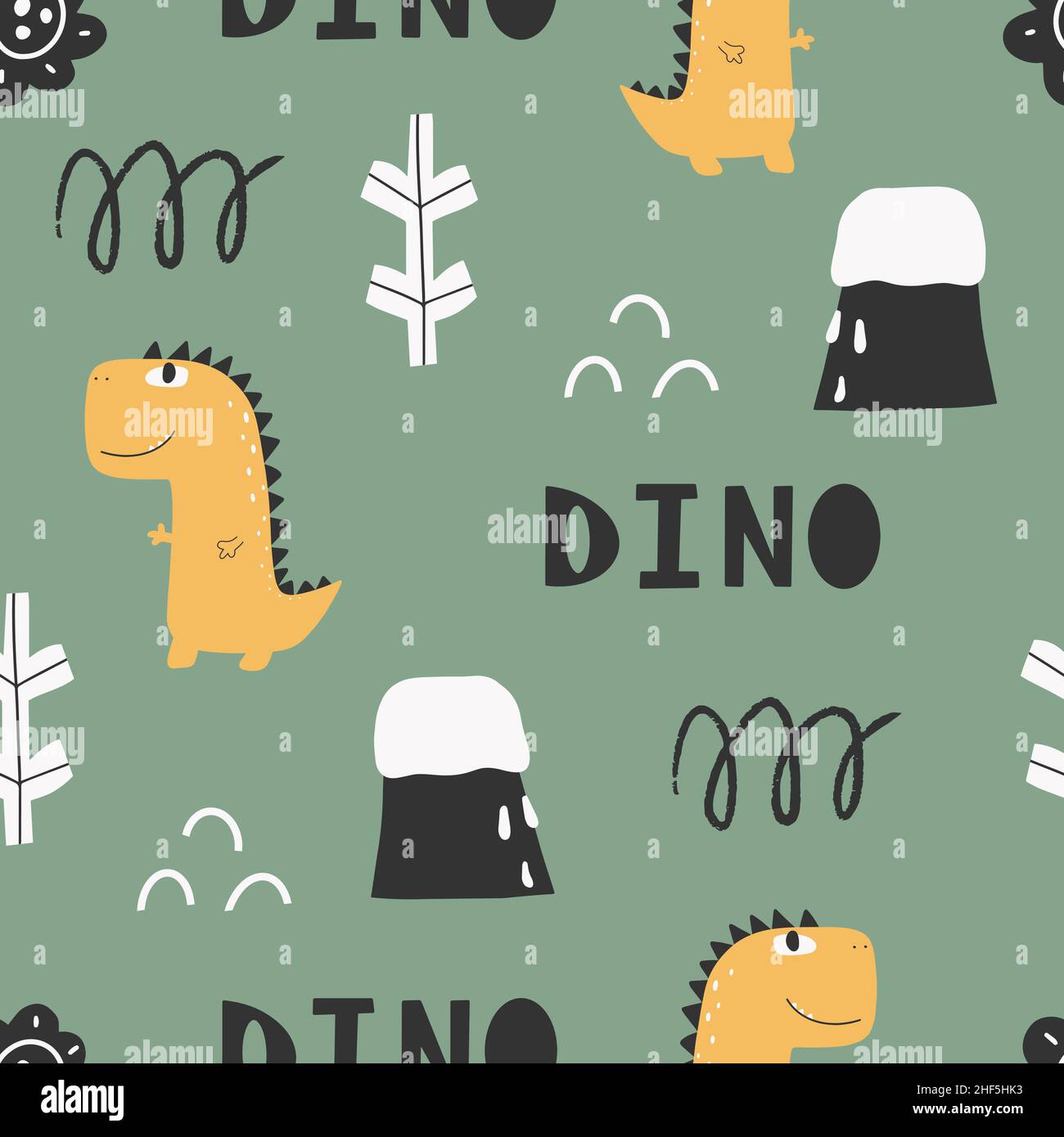 Cute dinosaur pattern - hand drawn childish dinosaur seamless pattern ...