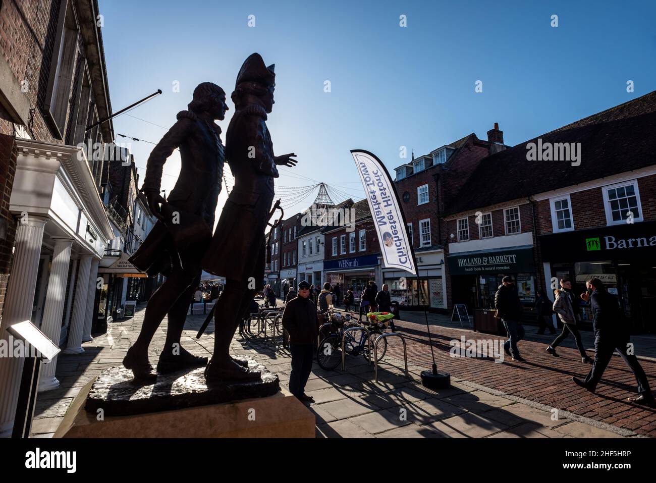 Chichester, January 5th 2022: Statue of Admiral Nelson and Admiral Sir ...