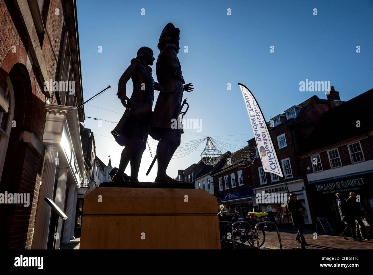 Chichester, January 5th 2022: Statue of Admiral Nelson and Admiral Sir ...