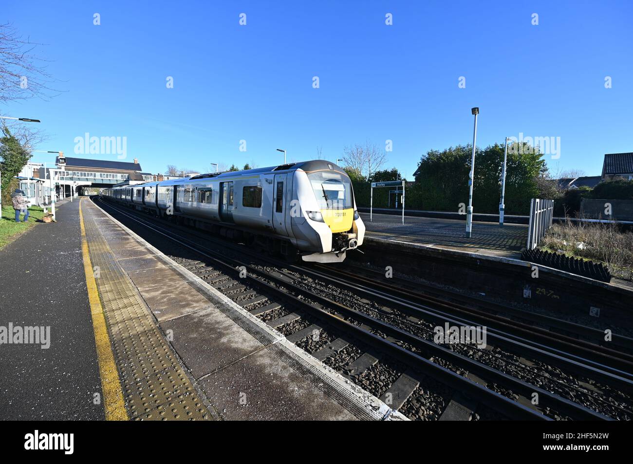 A class 700 locomotive at Horley railway station in Surrey on January ...
