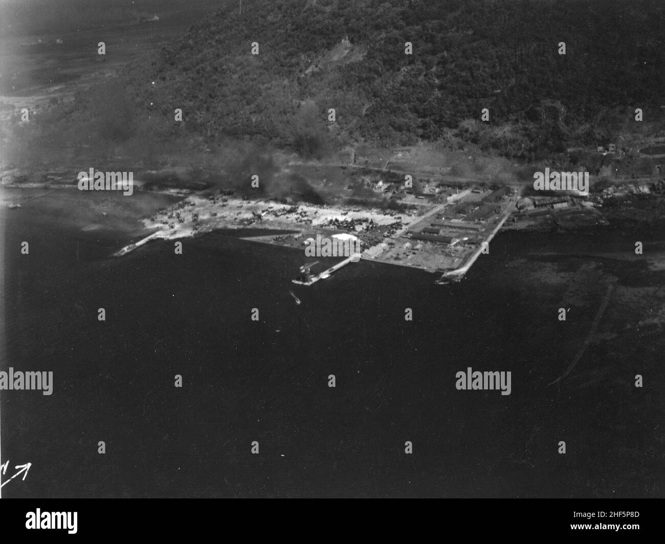 Seaplane base at Truk under attack in February 1944 Stock Photo - Alamy