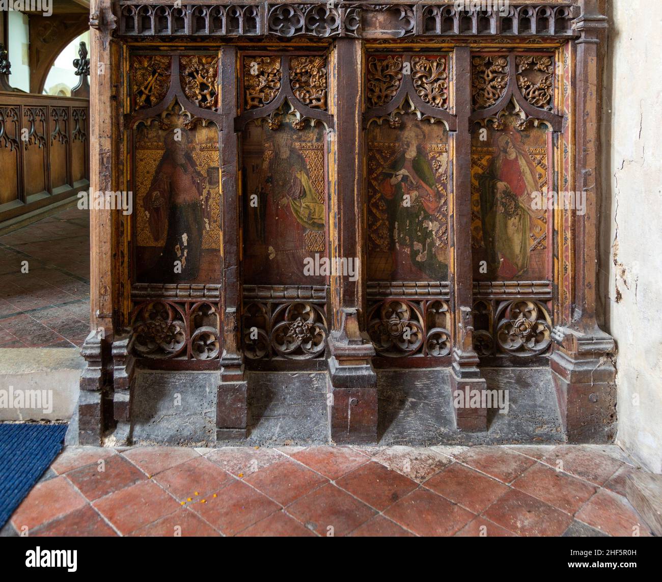 Rood screen paintings c 15th century, Yaxley church, Suffolk, England ...