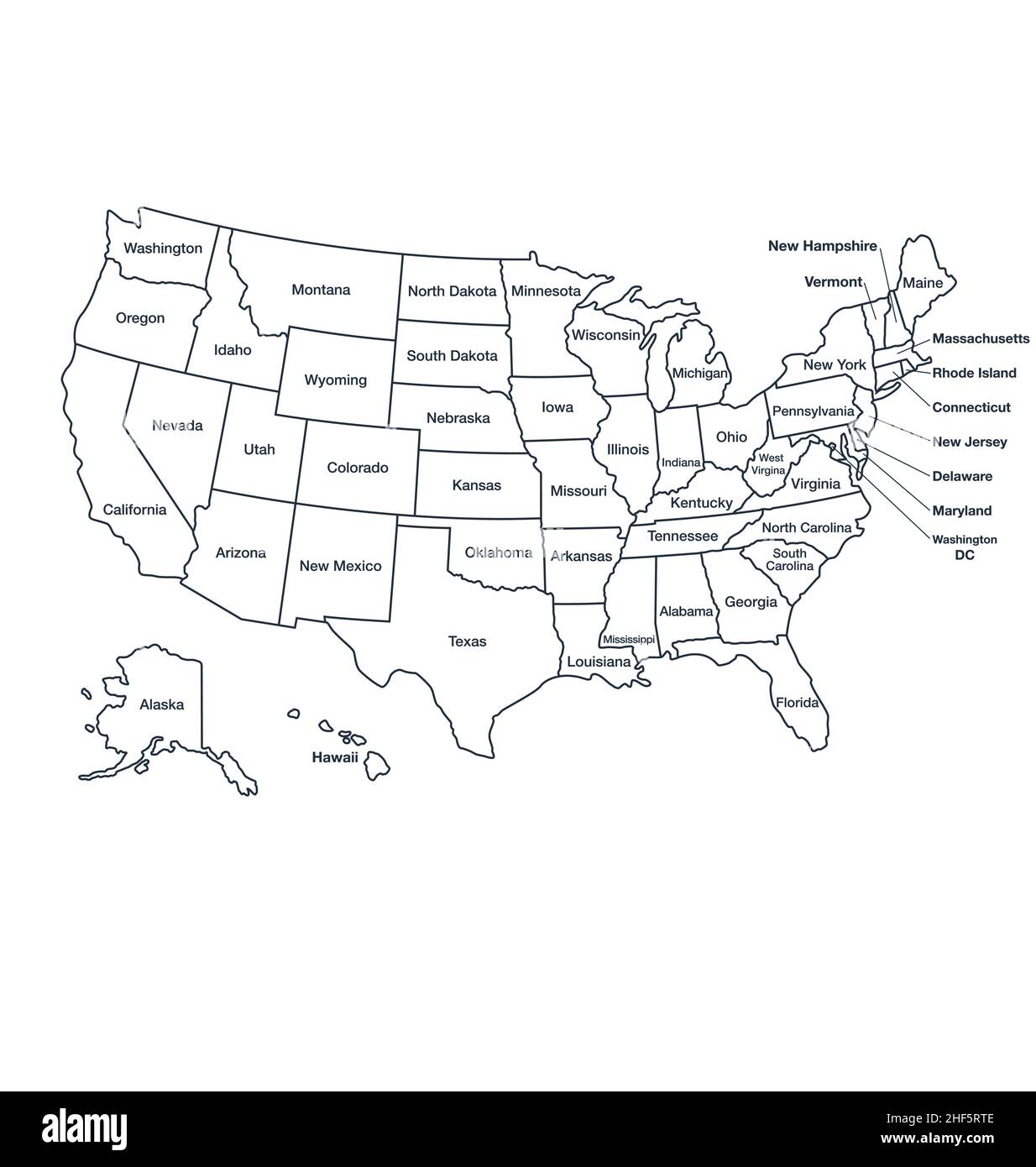 Accurate correct usa map outlined states labeled annotated political ...