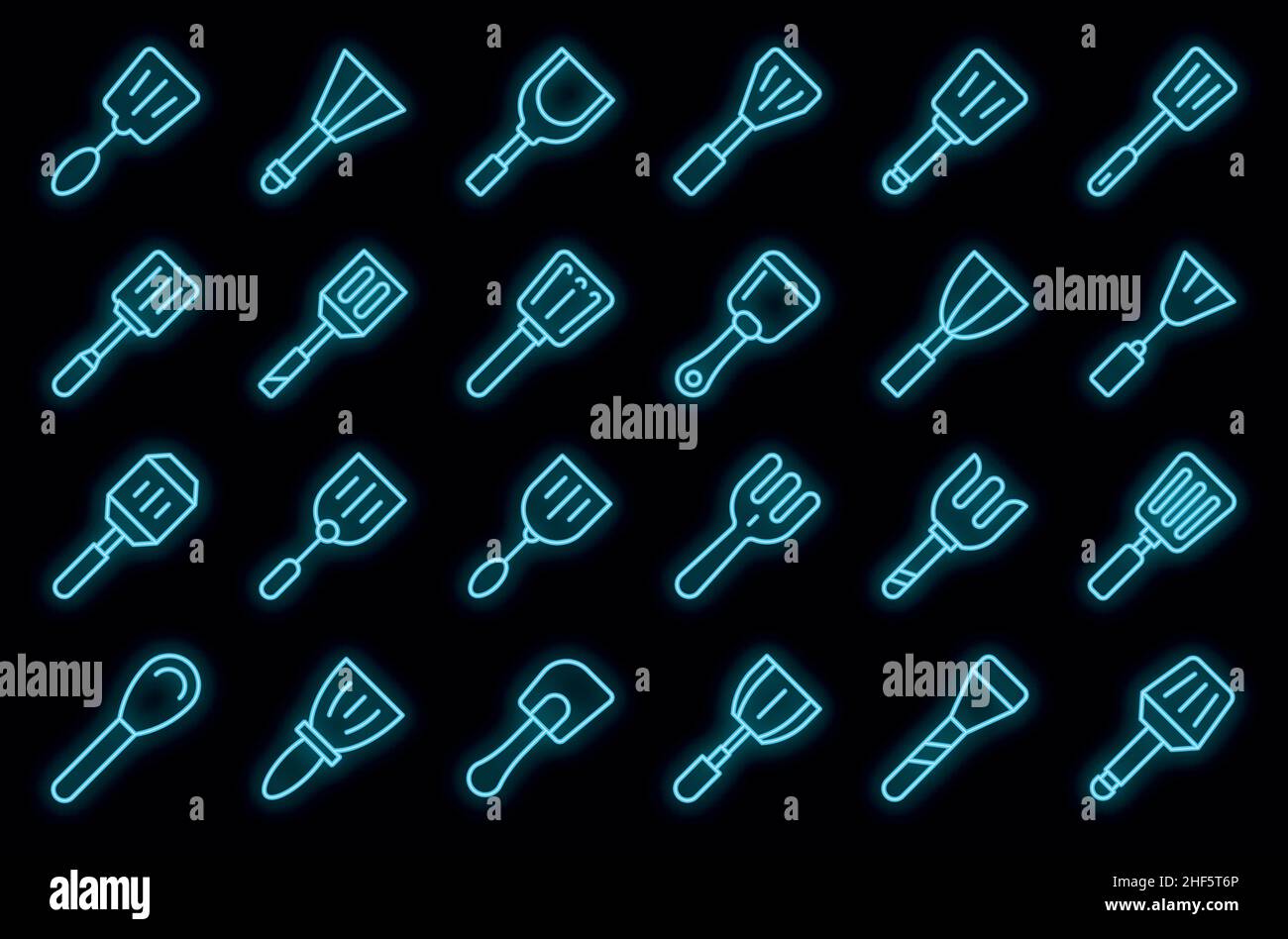 Spatula icons outline cartoon vector. Baking accessory. Bbq baker Stock ...