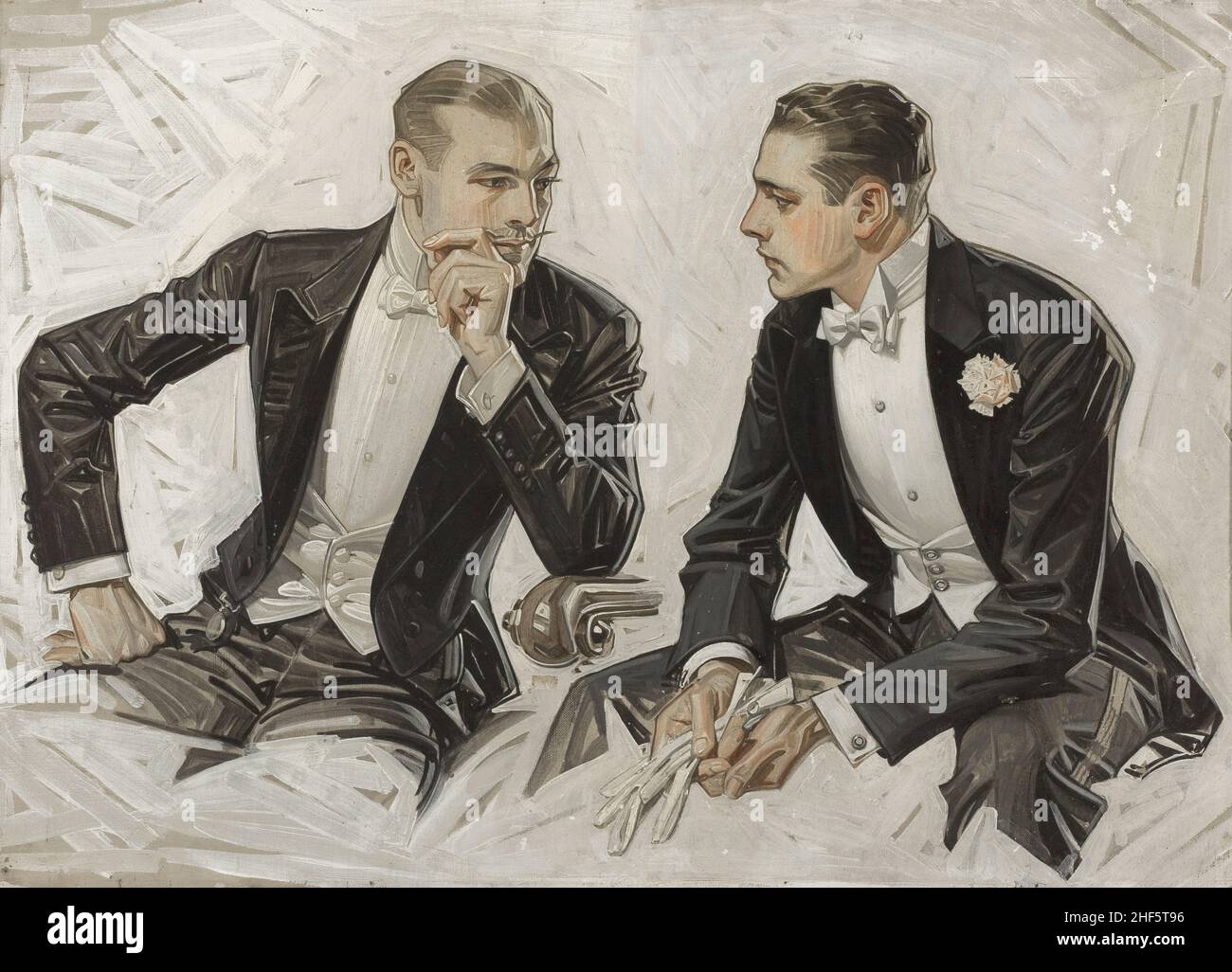 two dapper gentlemen vintage illustration Stock Photo - Alamy