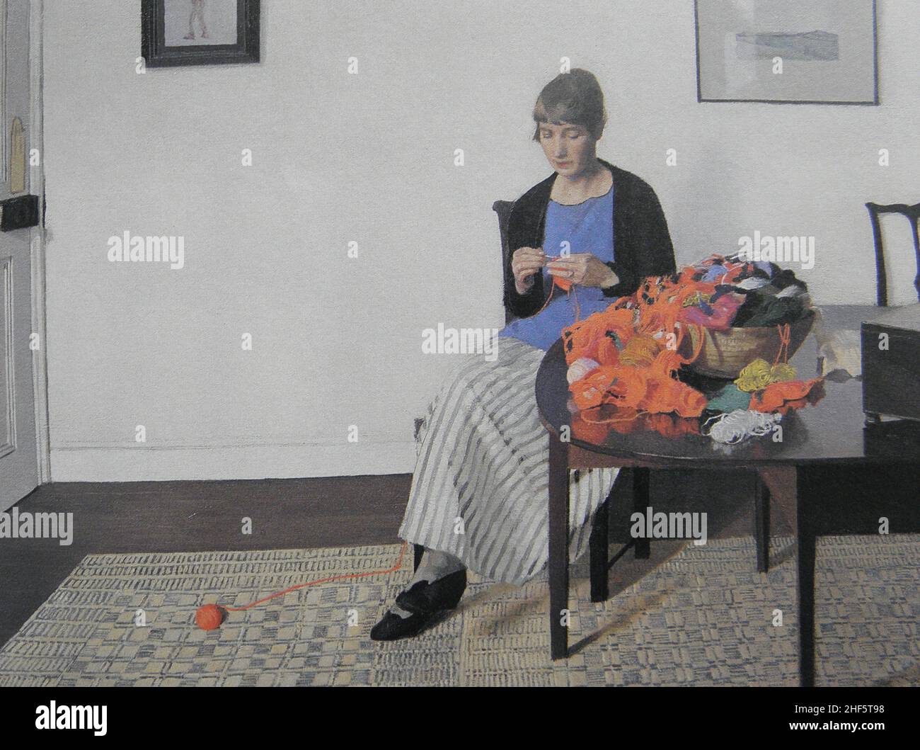 knitting woman vintage painting Stock Photo - Alamy