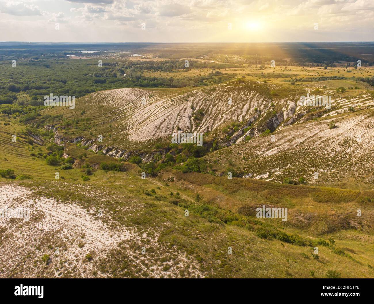 ancient multimillion chalk mountains on the steppe surface of the earth ...