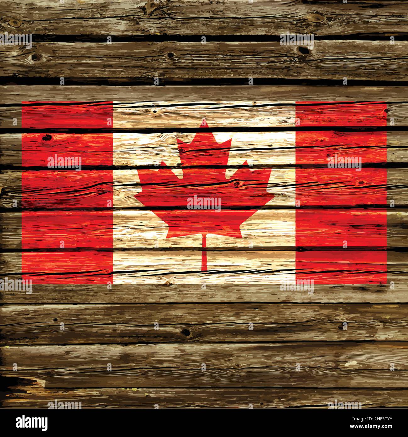 Accurate correct canada canadian flag on old rustic timber wood wall ...