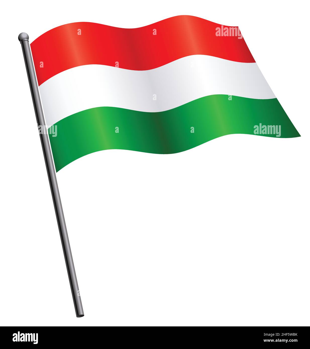 flying waving hungarian flag of hungary on flagpole silk icon vector isolated on white ...