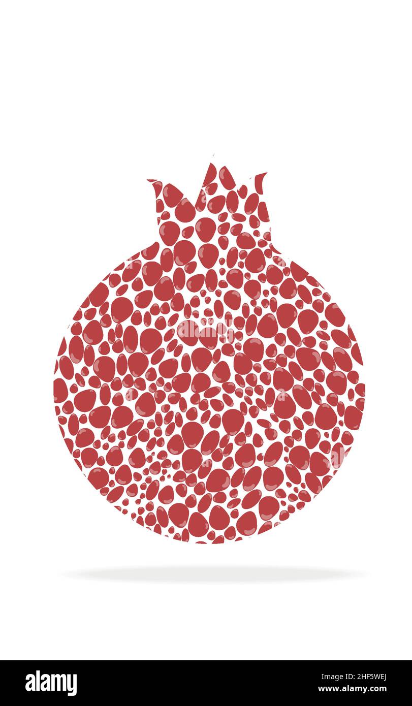 Pomegranate seeds in the shape of a pomegranate. Sweet red fruit grains ...
